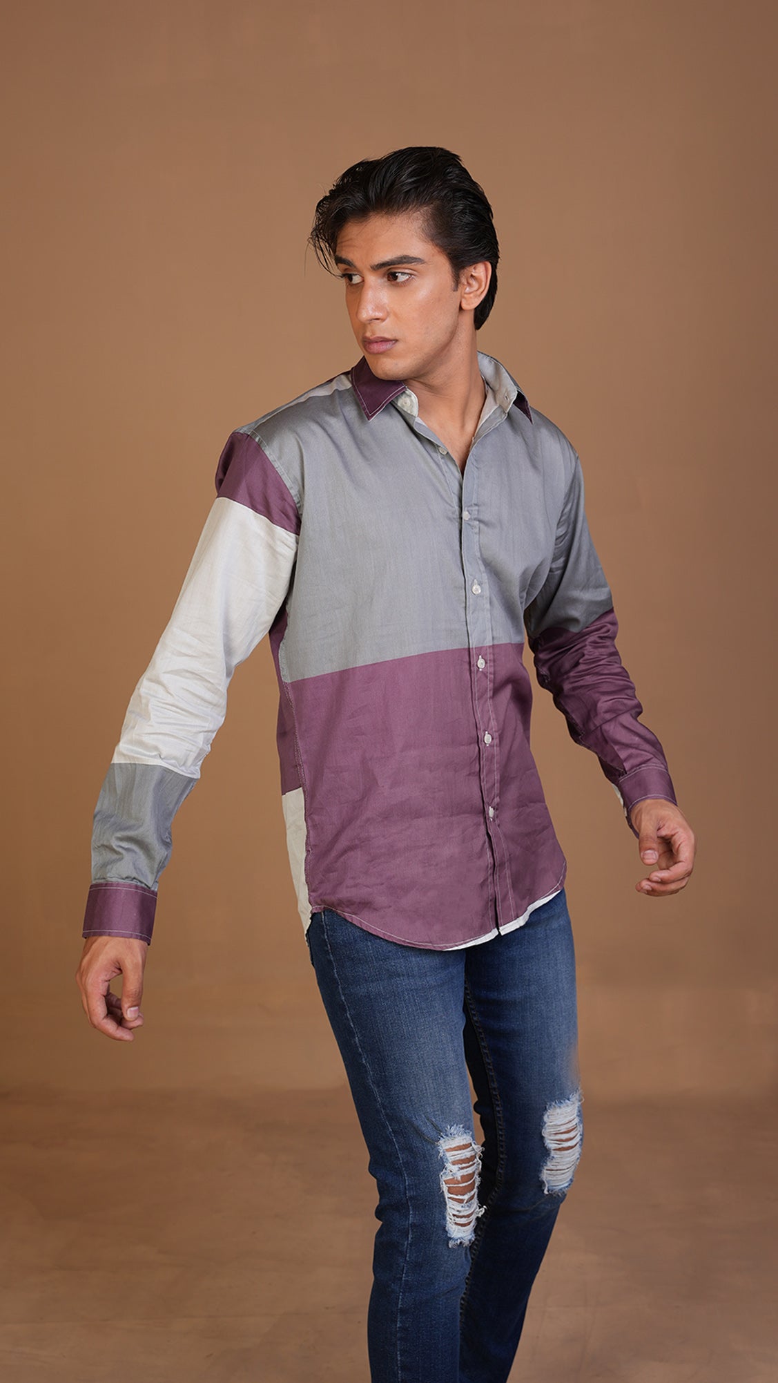 COTTON SATIN TWO TONED SHIRT – [OVERTOP]