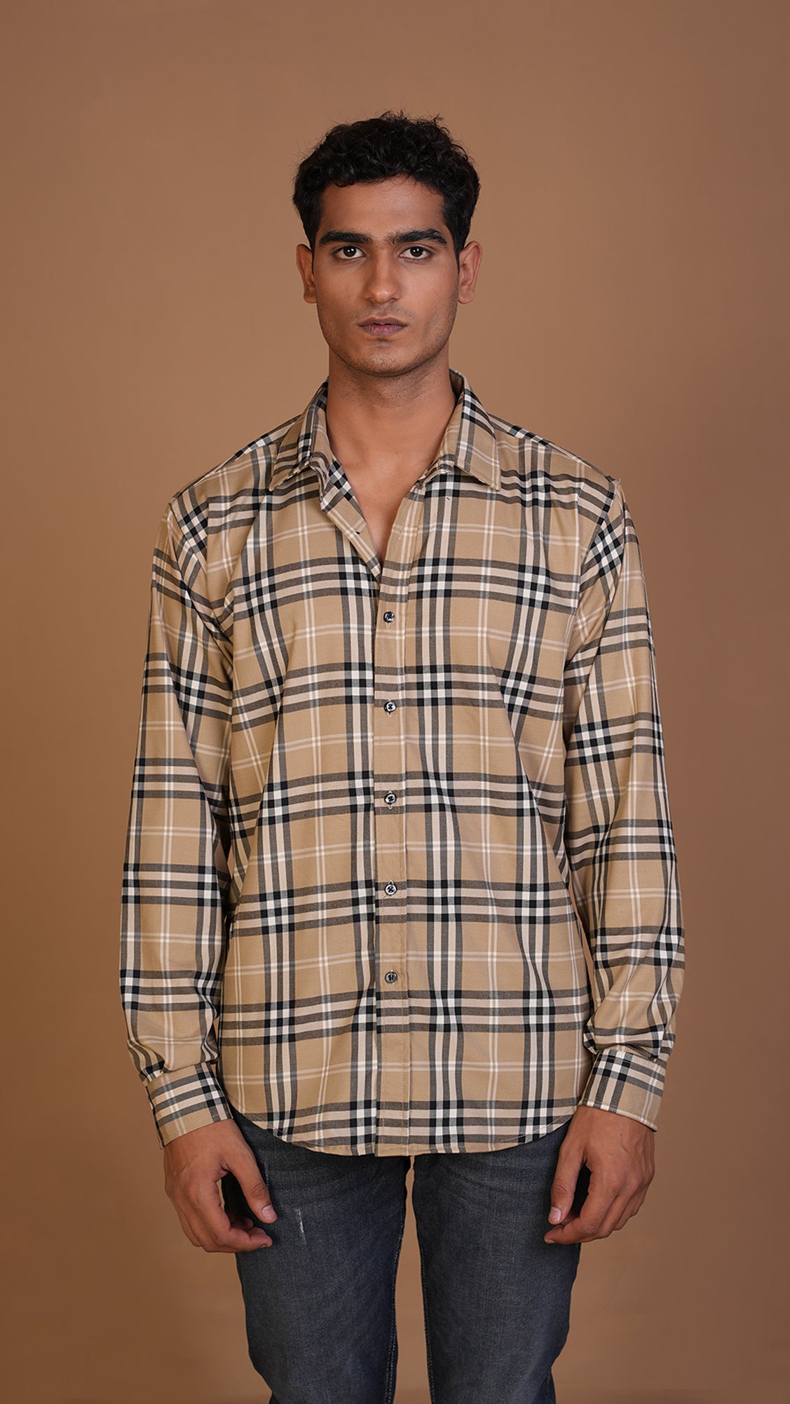 DEFINE BEIGE FLANNEL CHECKERED SHIRT – OVERTOP